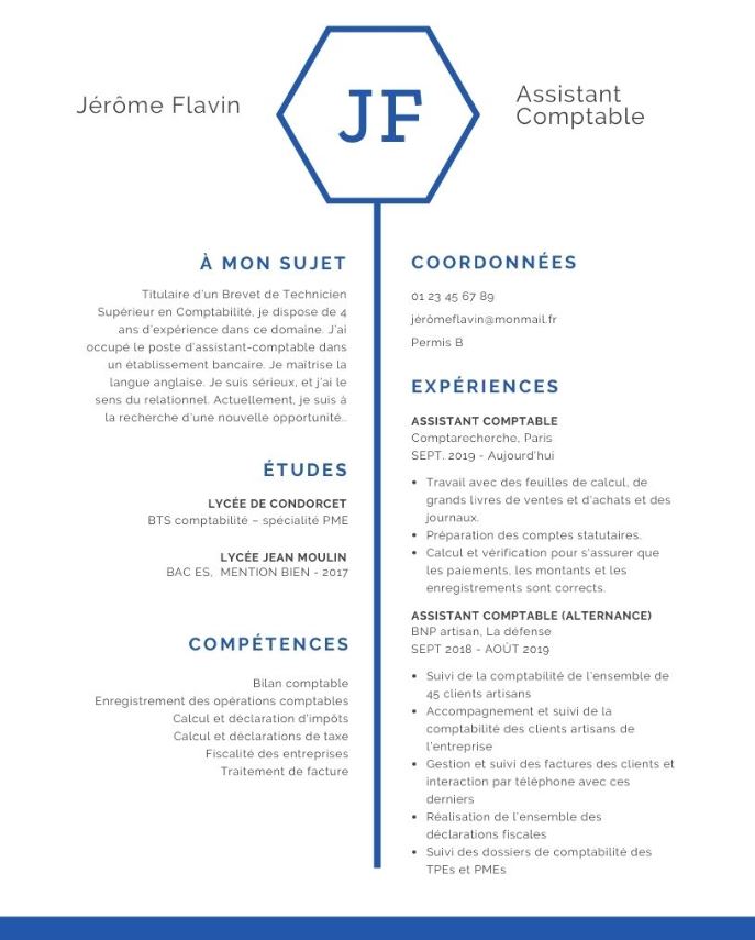 Exemple de CV d’assistant comptable - Cadremploi