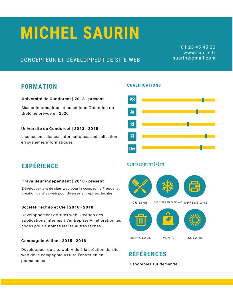 Exemple de CV de développeur web - Cadremploi