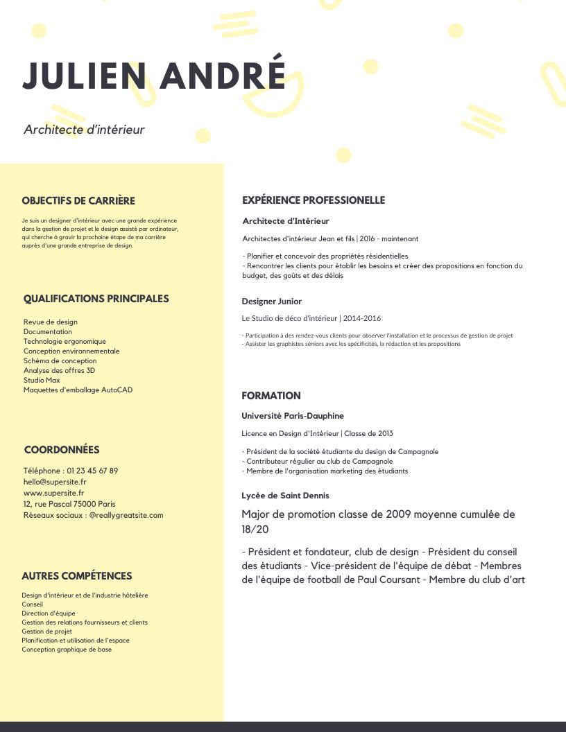 Exemples de CV d’architecte - Cadremploi